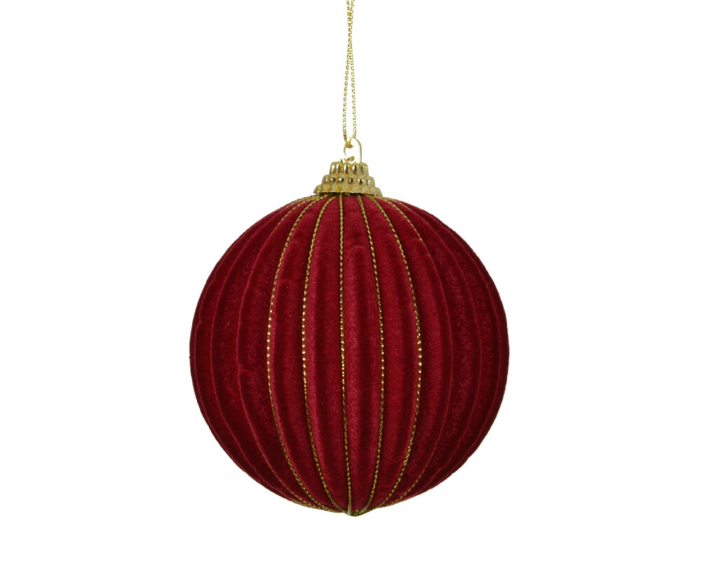 Red Velvet Foam Bauble With Gold Lines – Luxe Christmas Ornament ...
