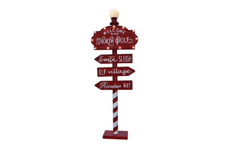 LED Red and White Metal North Pole Sign Post Christmas Decoration ...